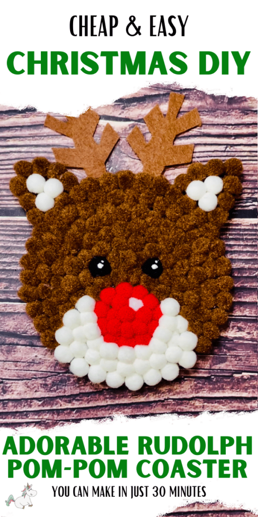 Adorable DIY Rudolph Pom Pom Coaster - The Mummy Front