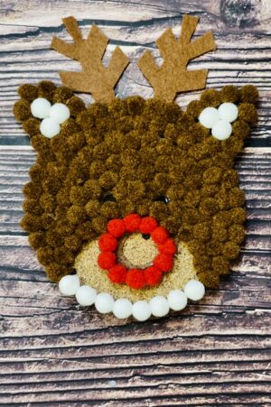 Adorable DIY Rudolph Pom Pom Coaster - The Mummy Front