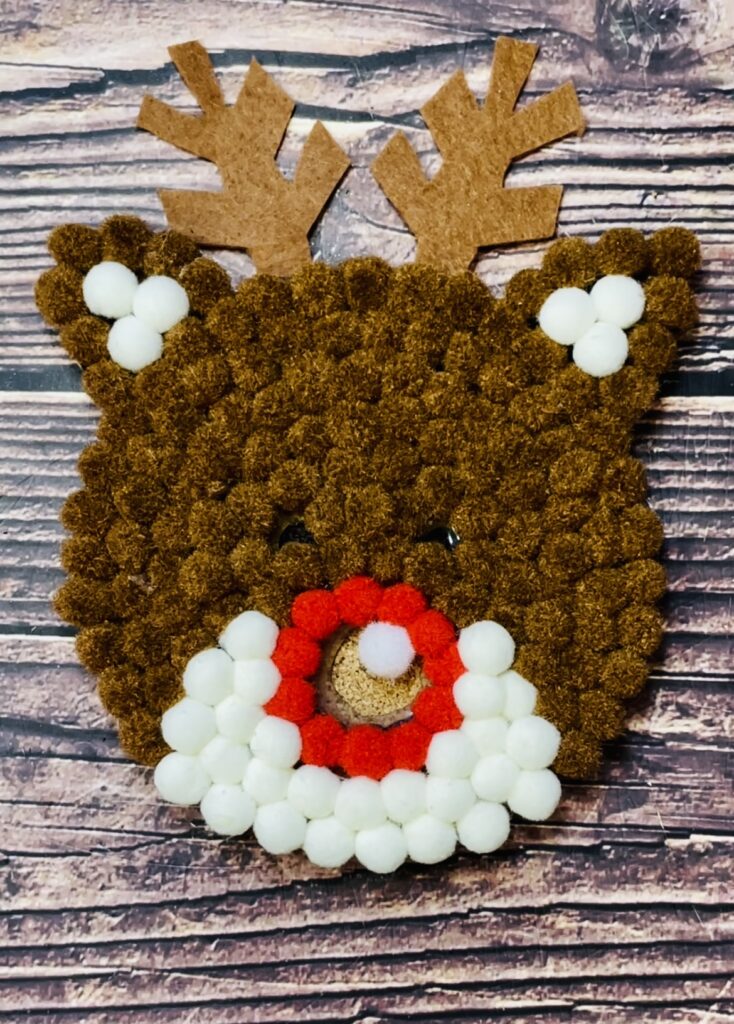 Adorable DIY Rudolph Pom Pom Coaster - The Mummy Front