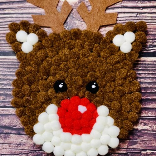 Adorable DIY Rudolph Pom Pom Coaster - The Mummy Front