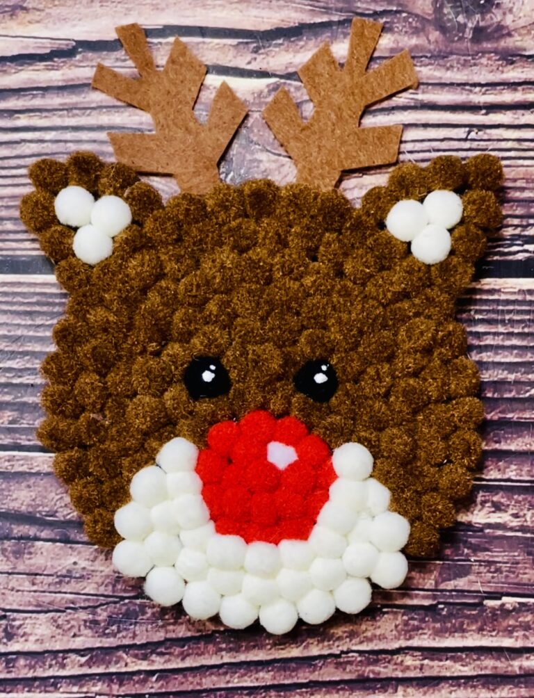 Adorable DIY Rudolph Pom Pom Coaster - The Mummy Front