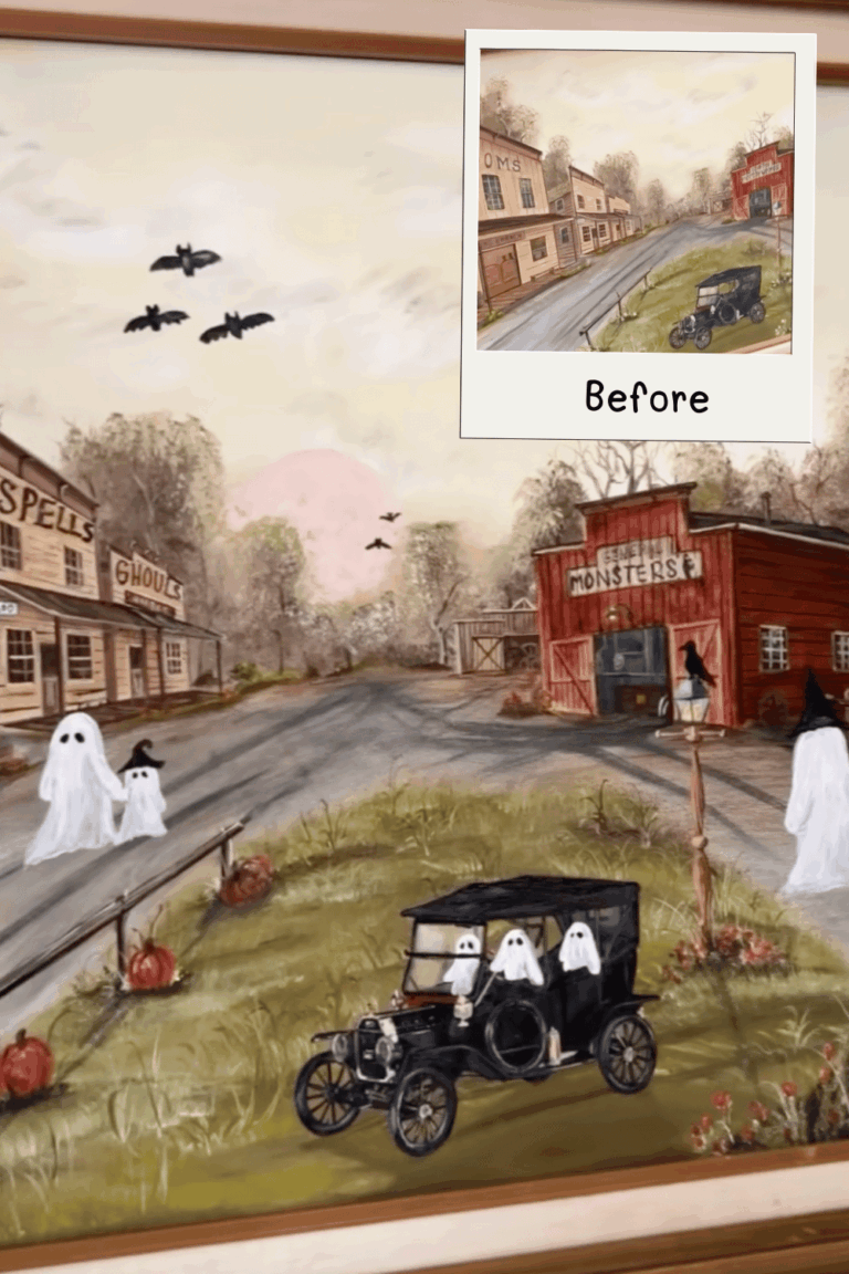 13 Viral Ghost Painting Trend Ideas from Thrifted Art - The Mummy Front